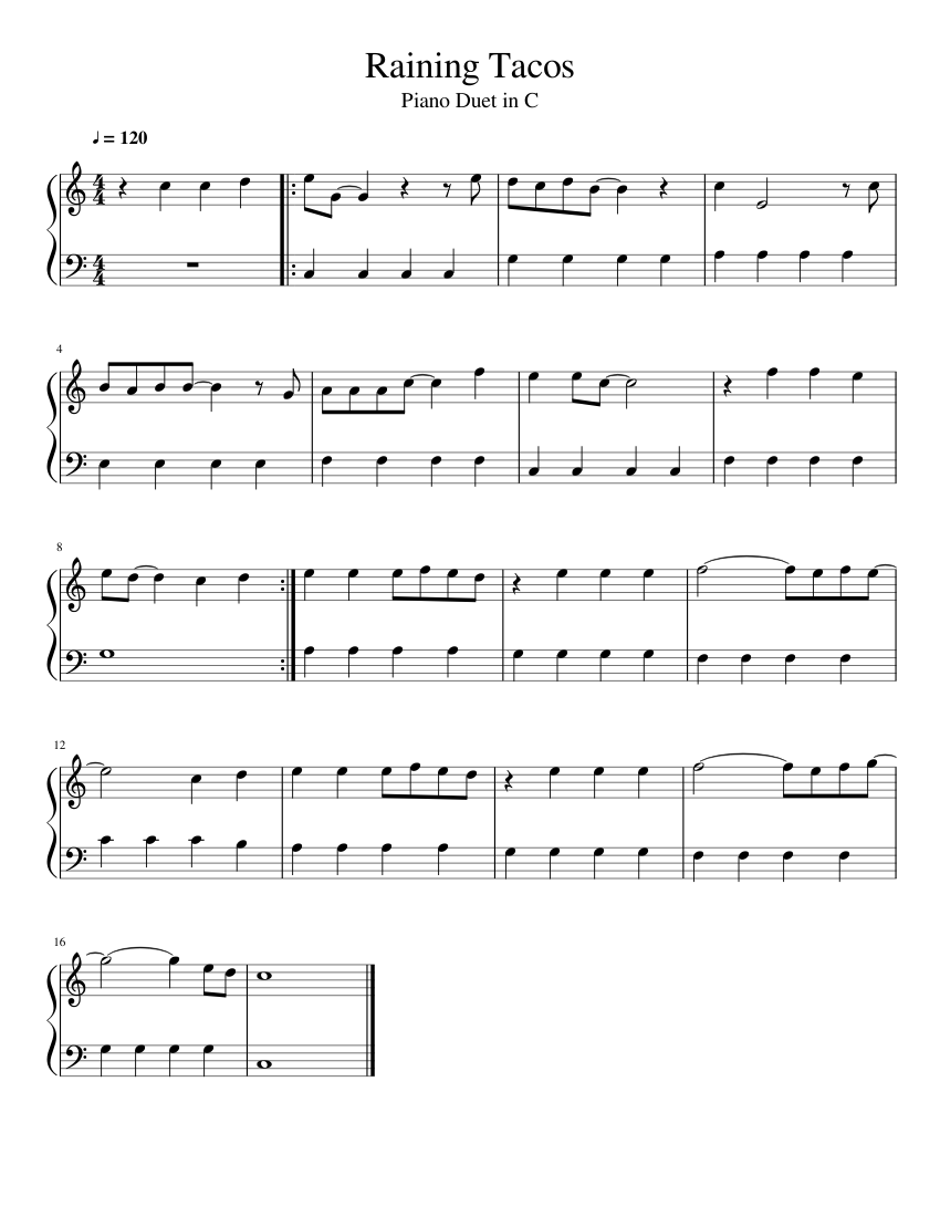Raining Tacos Sheet music for Piano (Solo) Easy | Musescore.com