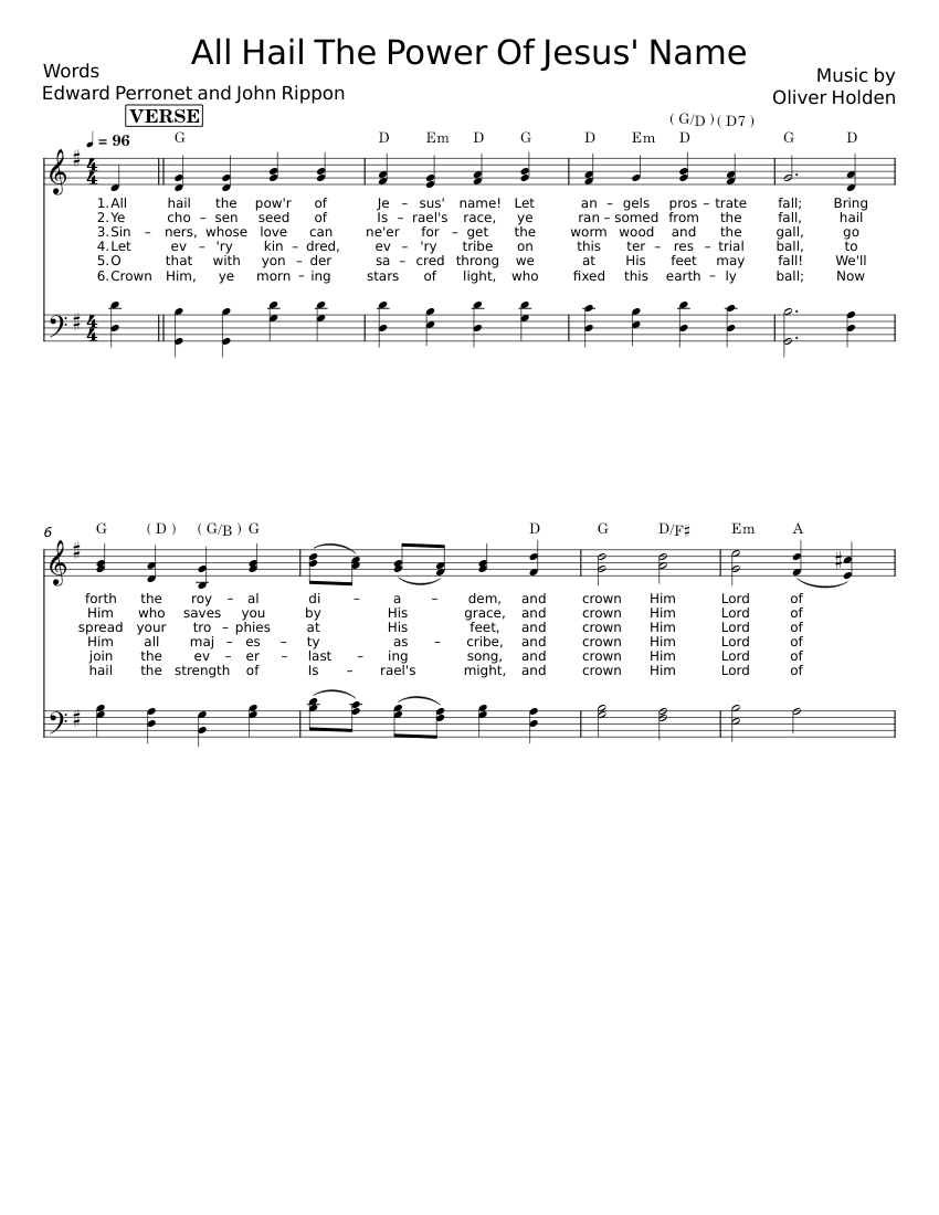 All Hail The Power Of Jesus' Name - Edward Perronet Sheet music for ...