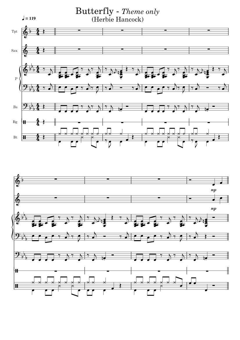 Butterfly – Herbie Hancock Sheet Music for Piano, Saxophone alto ...