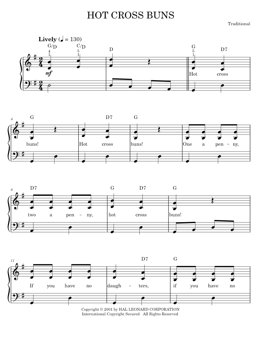 Play Official version of Hot Cross Buns Sheet Music by England Folk ...
