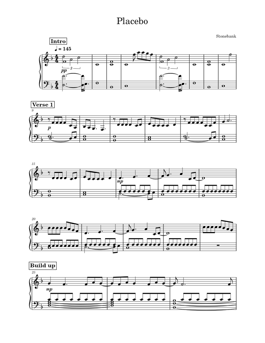 Placebo – Stonebank Sheet music for Piano (Solo) | Musescore.com