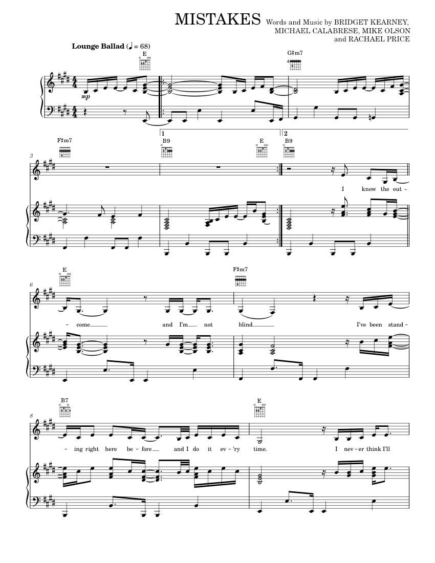 mistakes Sheet music for Piano, Vocals by Lake Street Dive Official ...