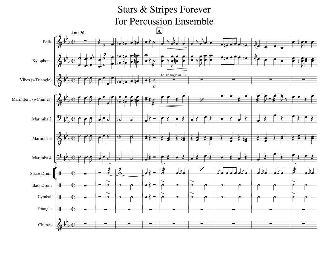 Stars and Stripes - Arranged for Percussion Ensemble Sheet music for Snare Drum, Bass Drum ...