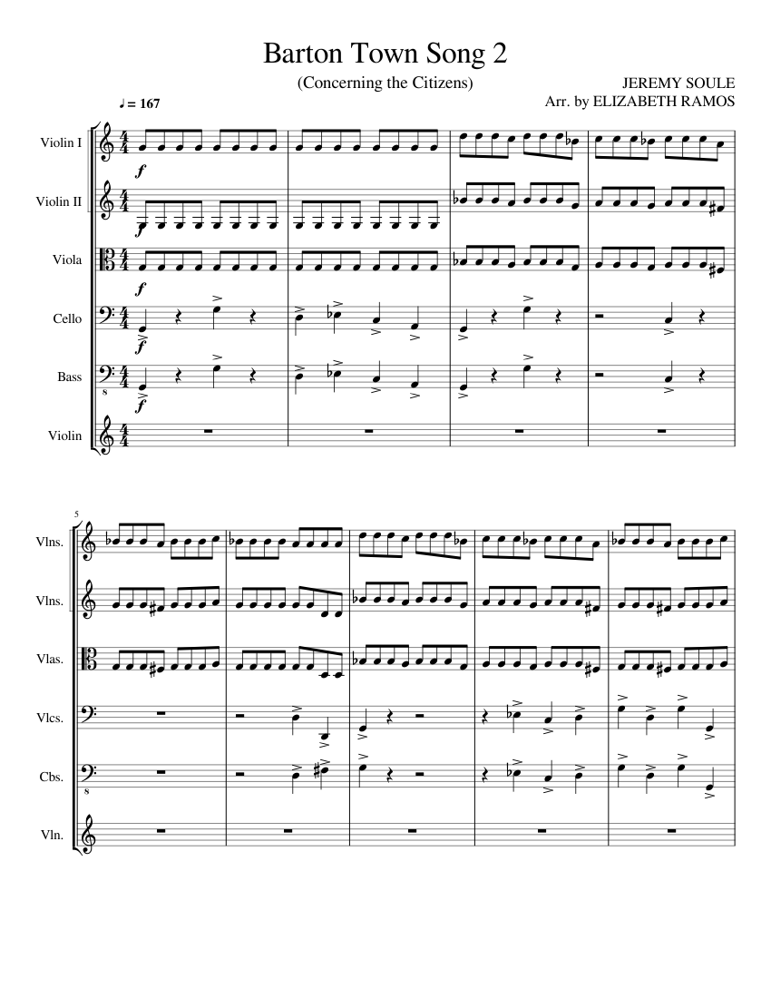 Barton Town Song 2 Sheet music for Violin, Strings group (Mixed ...