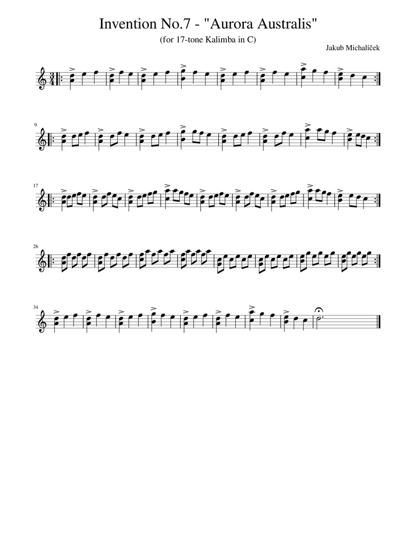 Invention_No.7_-_Aurora_Borealis Sheet music for Kalimba (Solo ...