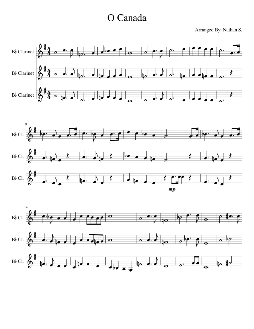 O Canada Sheet music for Clarinet in b-flat (Mixed Trio) | Musescore.com