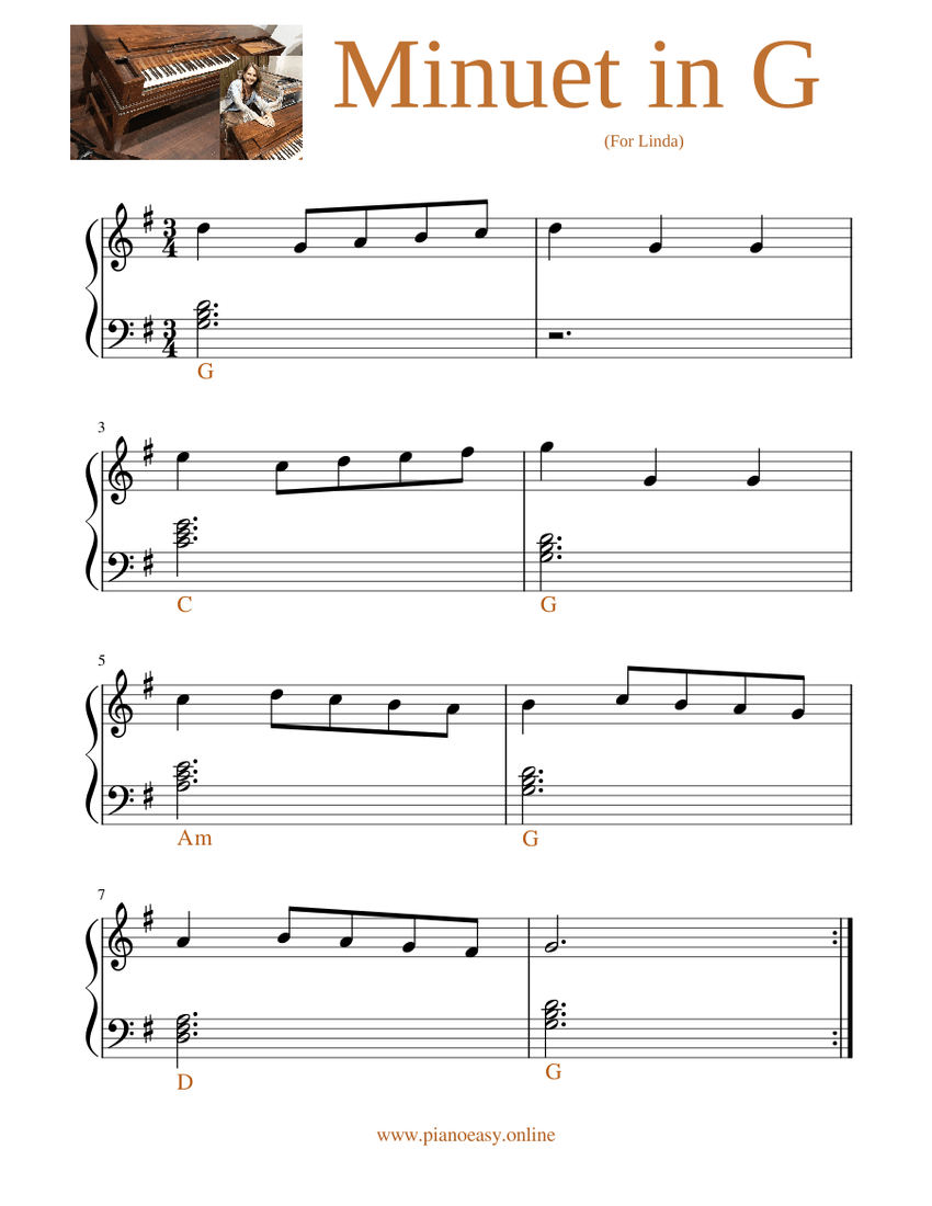 Minuet in G – Version for Linda Sheet music for Piano (Solo) Easy | Musescore.com