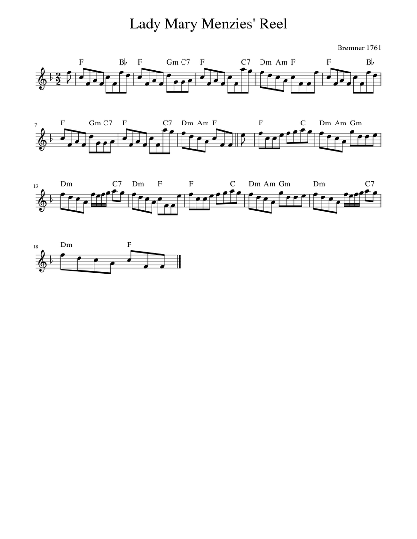 Bremner - Lady Mary Menzies' Reel Sheet music for Piano (Solo ...