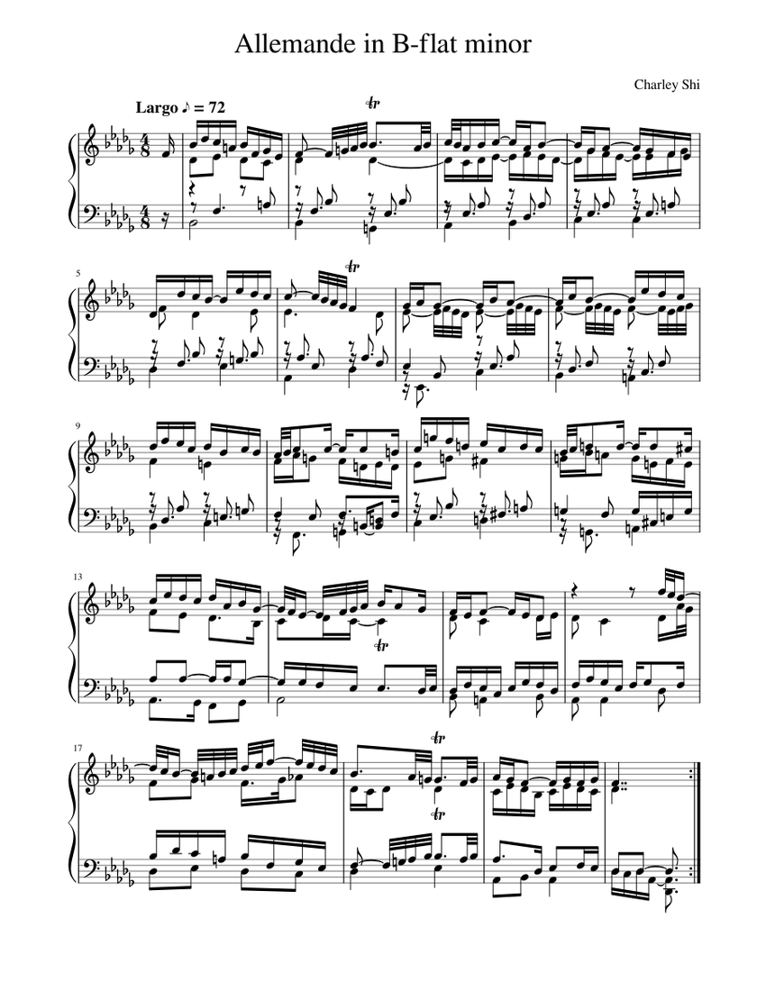 Allemande in B-flat minor Sheet music for Piano (Solo) | Download and ...
