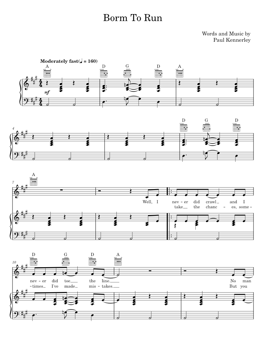 Born to Run - Paul Kennerley Sheet music for Piano, Synthesizer (Mixed ...