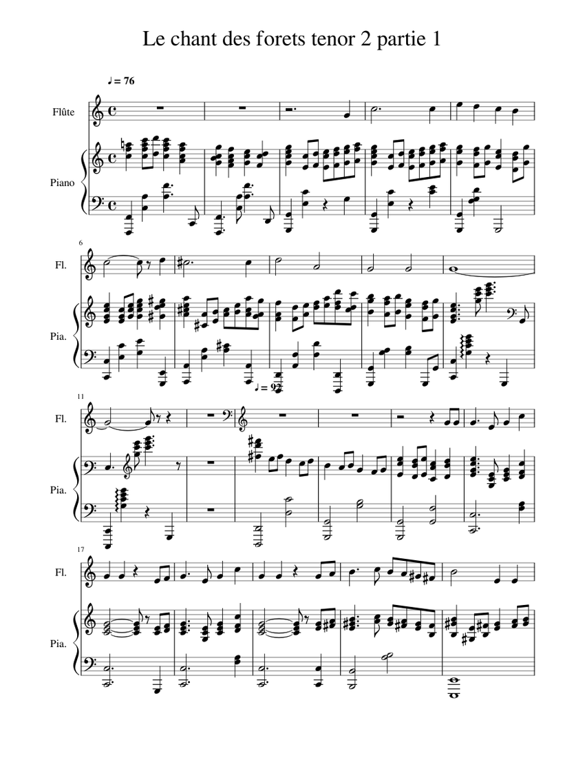 Le chant des forets tenor 2 partie 1 Sheet music for Piano, Flute (Solo ...