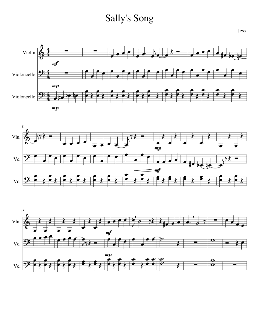 Sally's Song Sheet music for Violin, Cello (String Trio) | Musescore.com