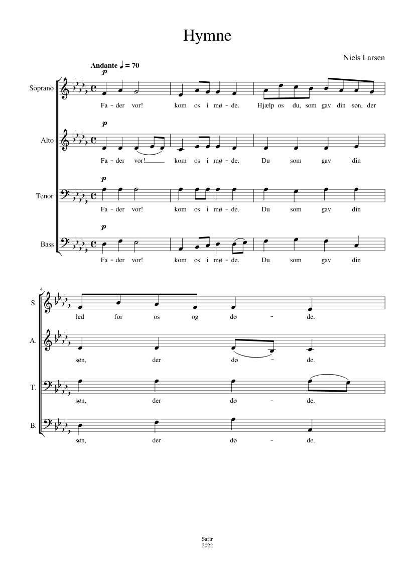 Hymne – Nils Larsen Sheet music for Soprano, Alto, Tenor, Bass voice (Choral) | Musescore.com