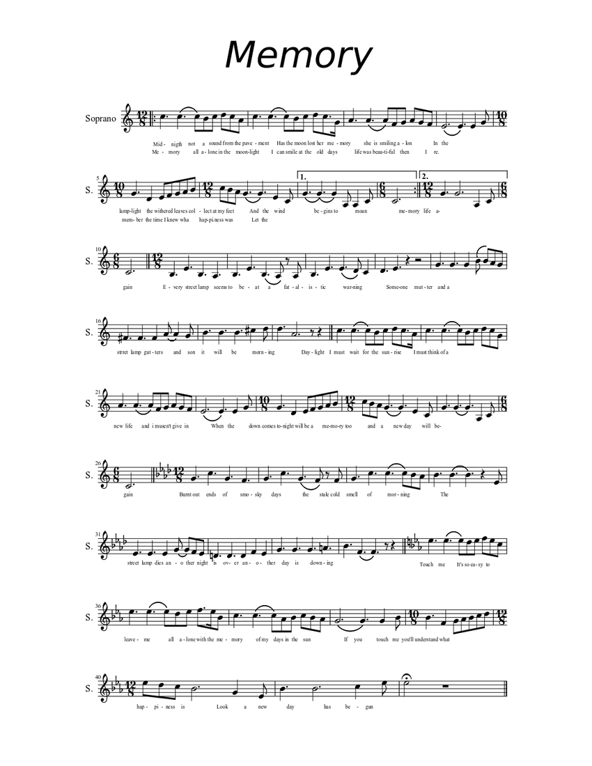Memory Sheet music for Soprano (Solo) | Musescore.com