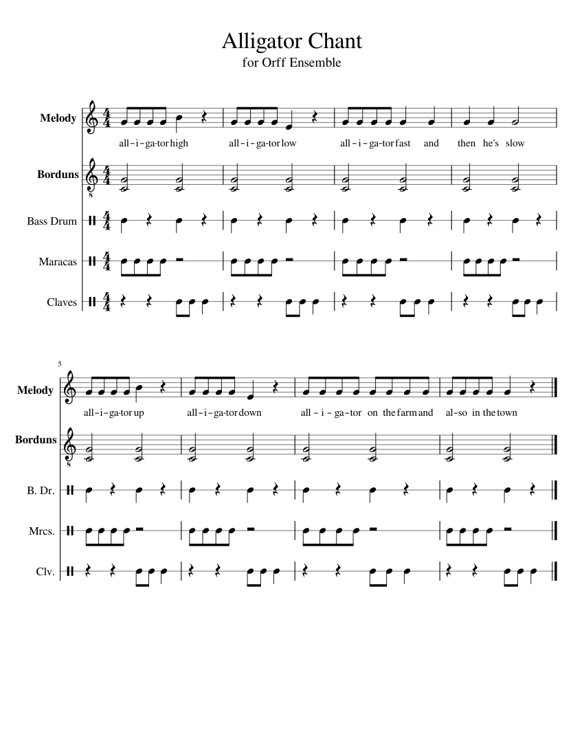 Alligator Chant – Elementary Song Sheet music for Bass drum, Claves ...