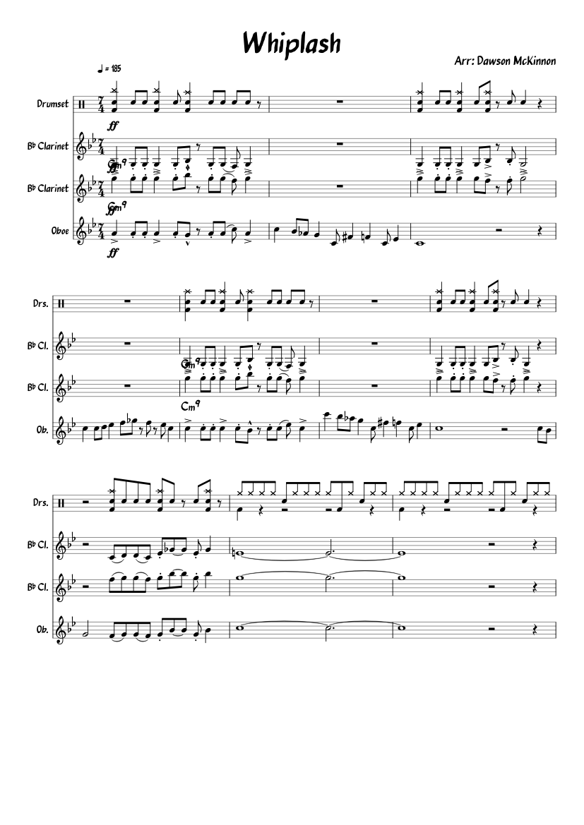 Whiplash for chinook Sheet music for Oboe, Clarinet in b-flat, Drum ...