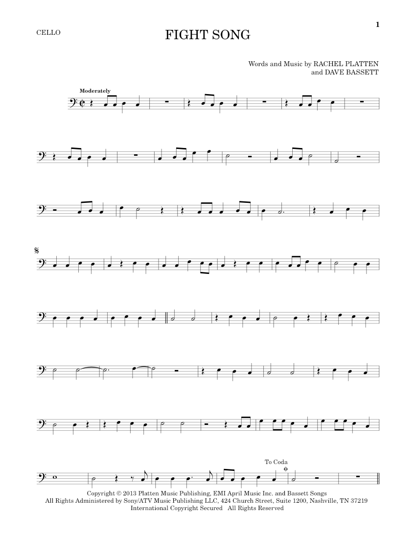 Play Official version of Fight song sheet music by Rachel Platten for ...