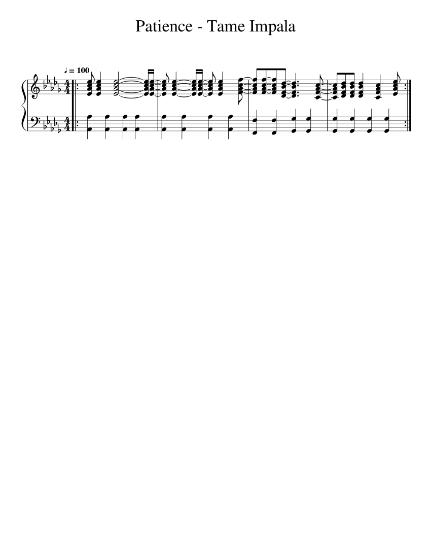 Patience - Tame Impala piano chord progression Sheet music for Piano ...