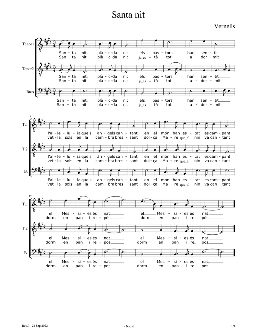 Santa nit Sheet music for Tenor, Bass voice (Choral) | Musescore.com