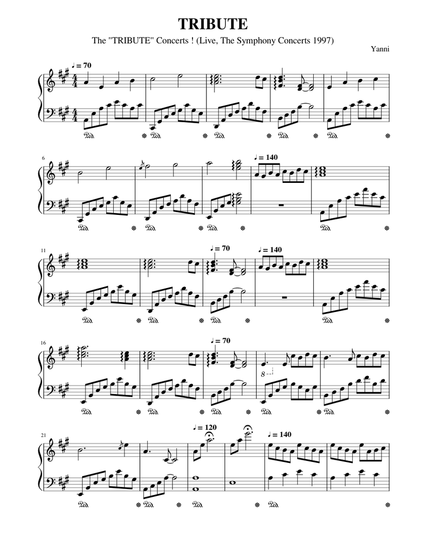 TRIBUTE - Yanni (Piano) Sheet music for Piano (Solo) | Download and ...