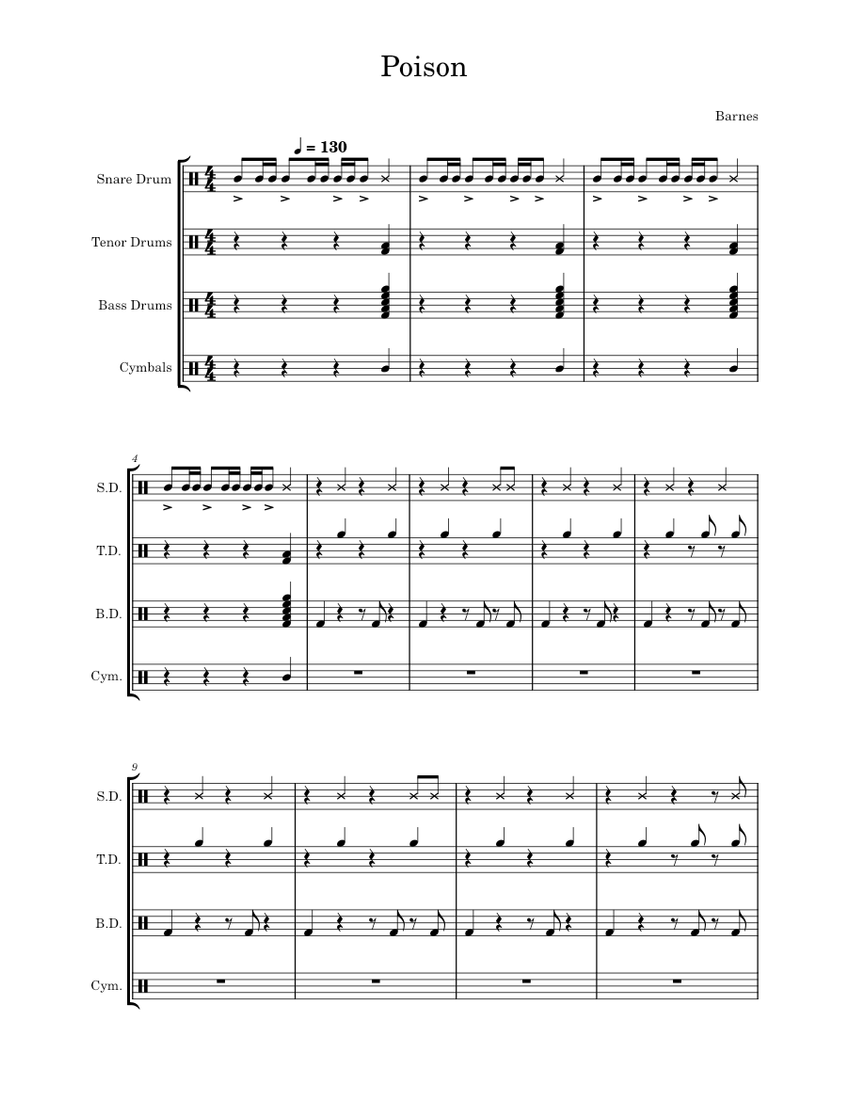 Poison – Bell Biv DeVoe Poison Sheet music for Snare drum, Crash, Tenor ...