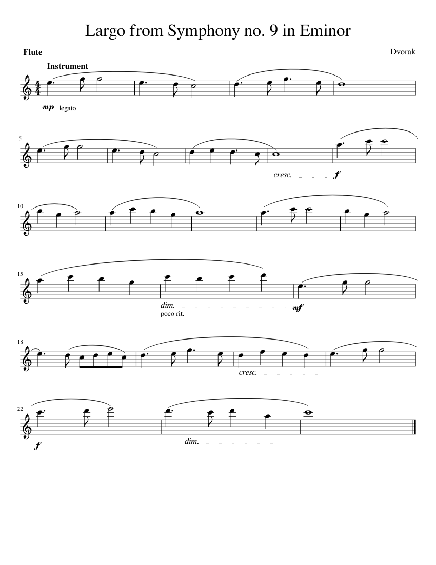 Largo from Symphony no. 9 in Eminor Sheet music for Piano (Solo ...