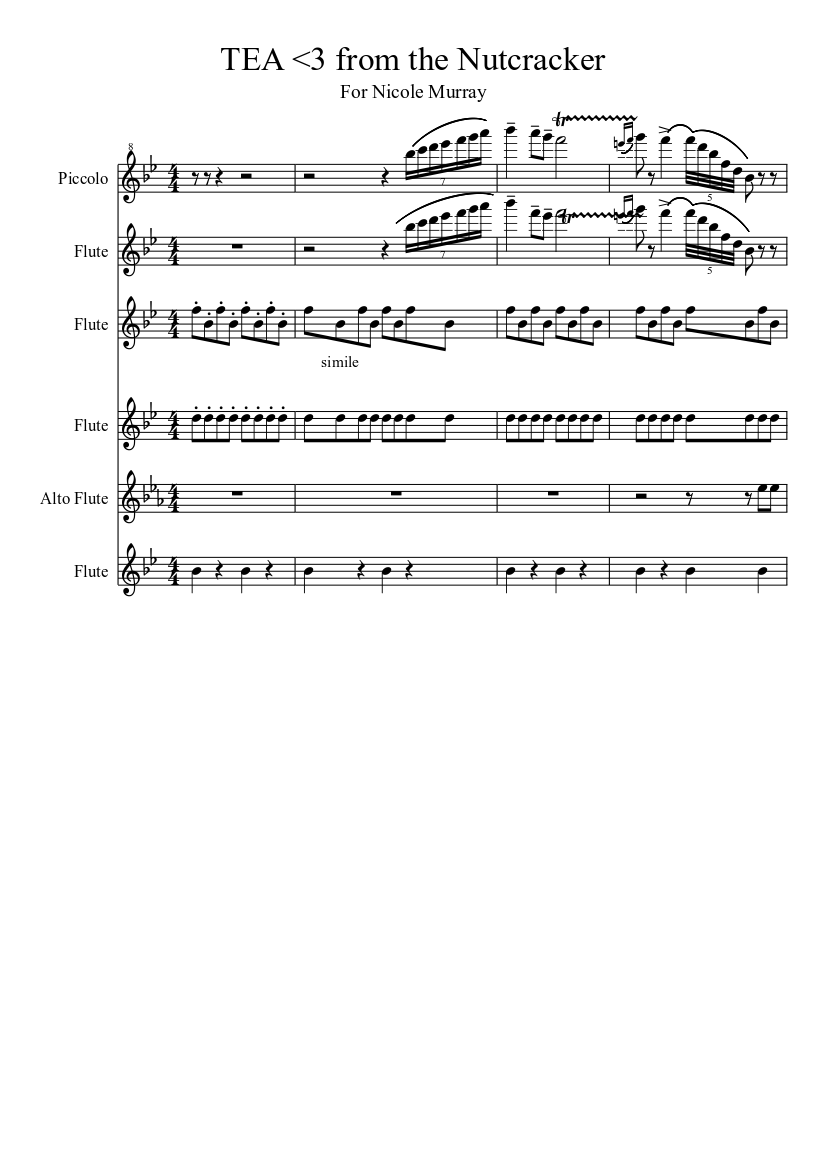 nutcracker tea Sheet music for Flute, Oboe (Mixed Quintet) | Musescore.com