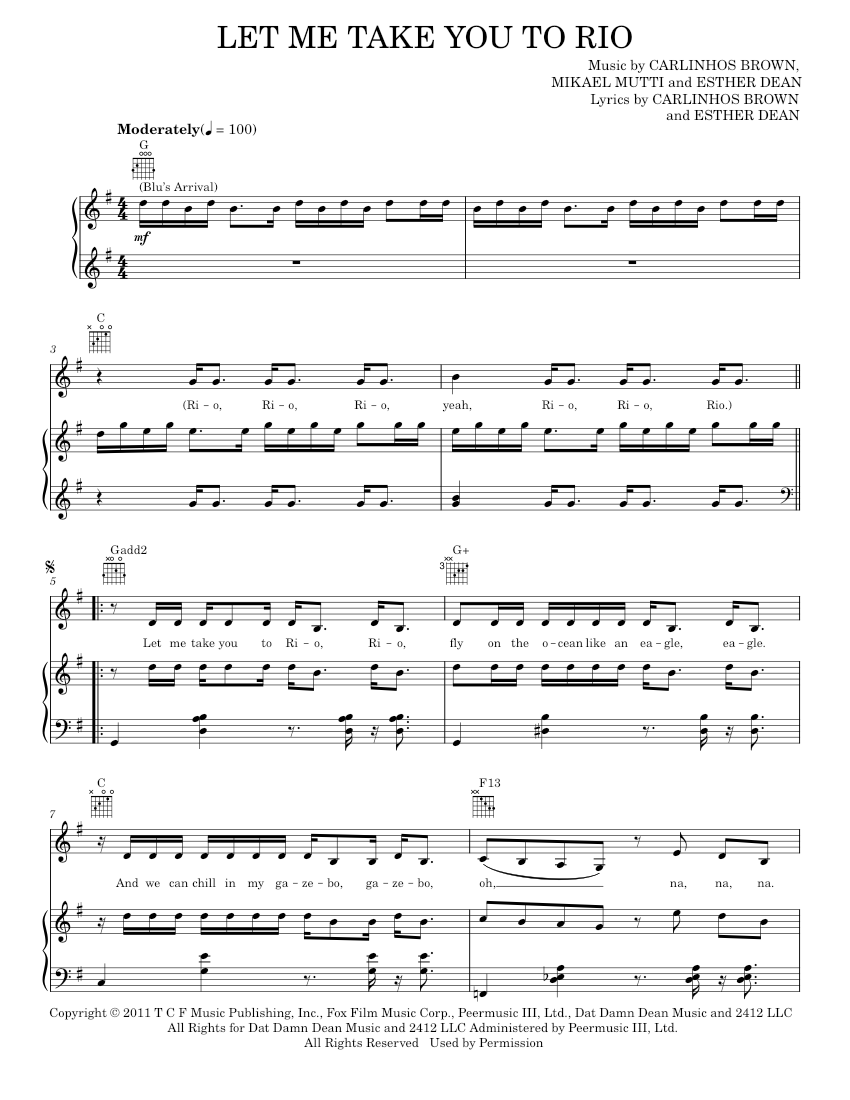Play Official version of Let Me Take You To Rio (Blu's Arrival) sheet ...