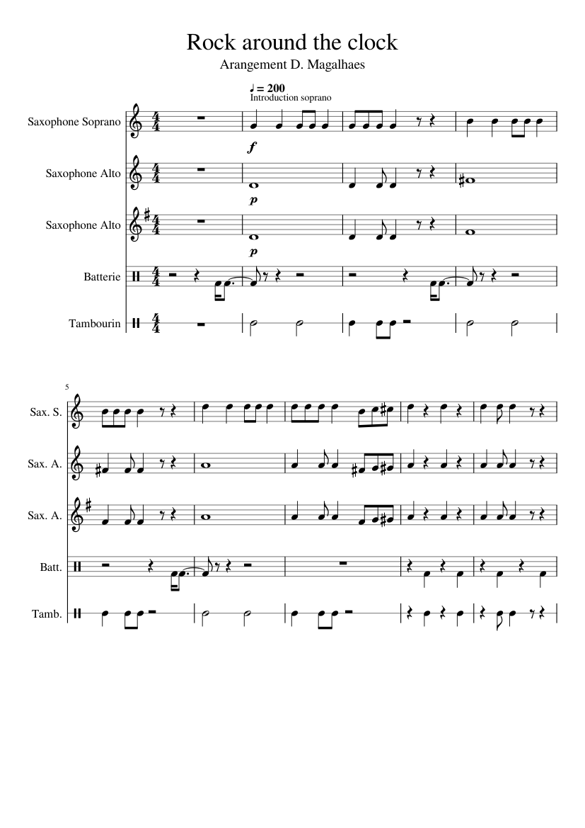 Rock around the Clock Sheet music for Tambourine, Saxophone alto, Drum ...