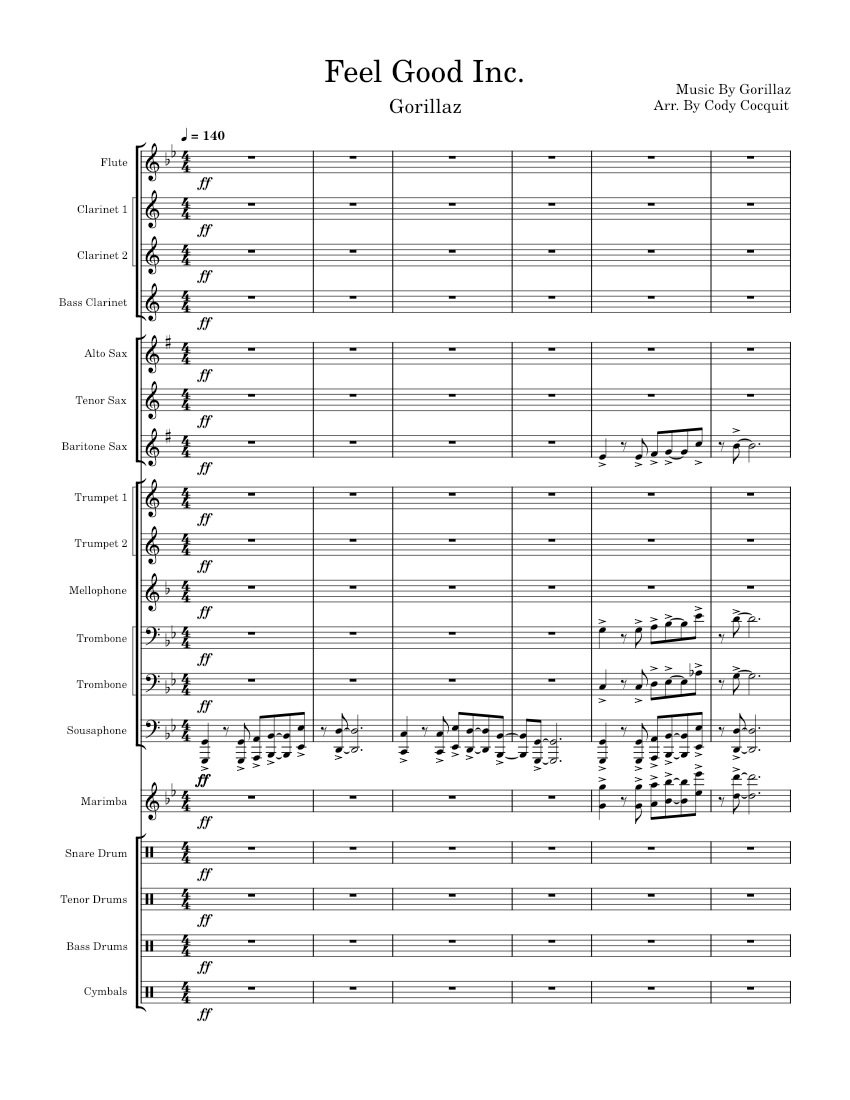 Feel Good Inc. – Gorillaz Sheet Music for Trombone, Tuba, Flute ...