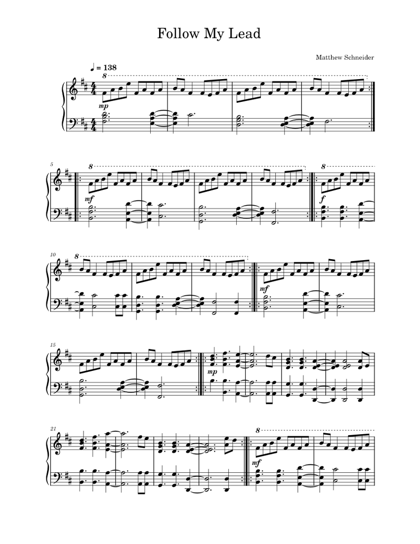 Follow My Lead Sheet music for Piano (Solo) Easy | Musescore.com