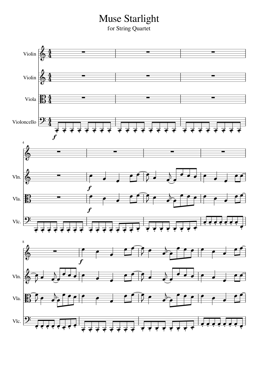 Starlight Muse Sheet Music for Violin, Viola, Cello (String Quartet ...