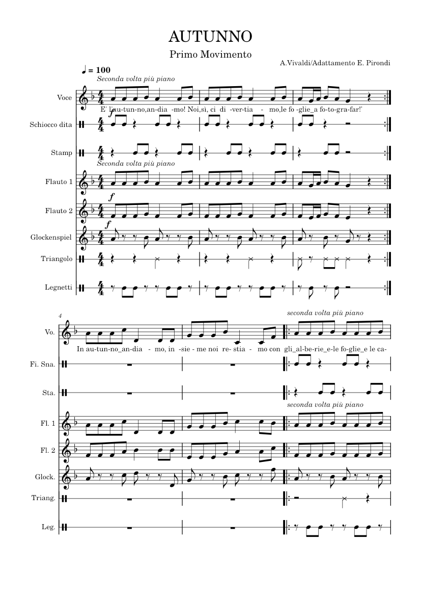 Autunno – Antonio Vivaldi AUTUNNO Sheet music for Flute, Glockenspiel ...