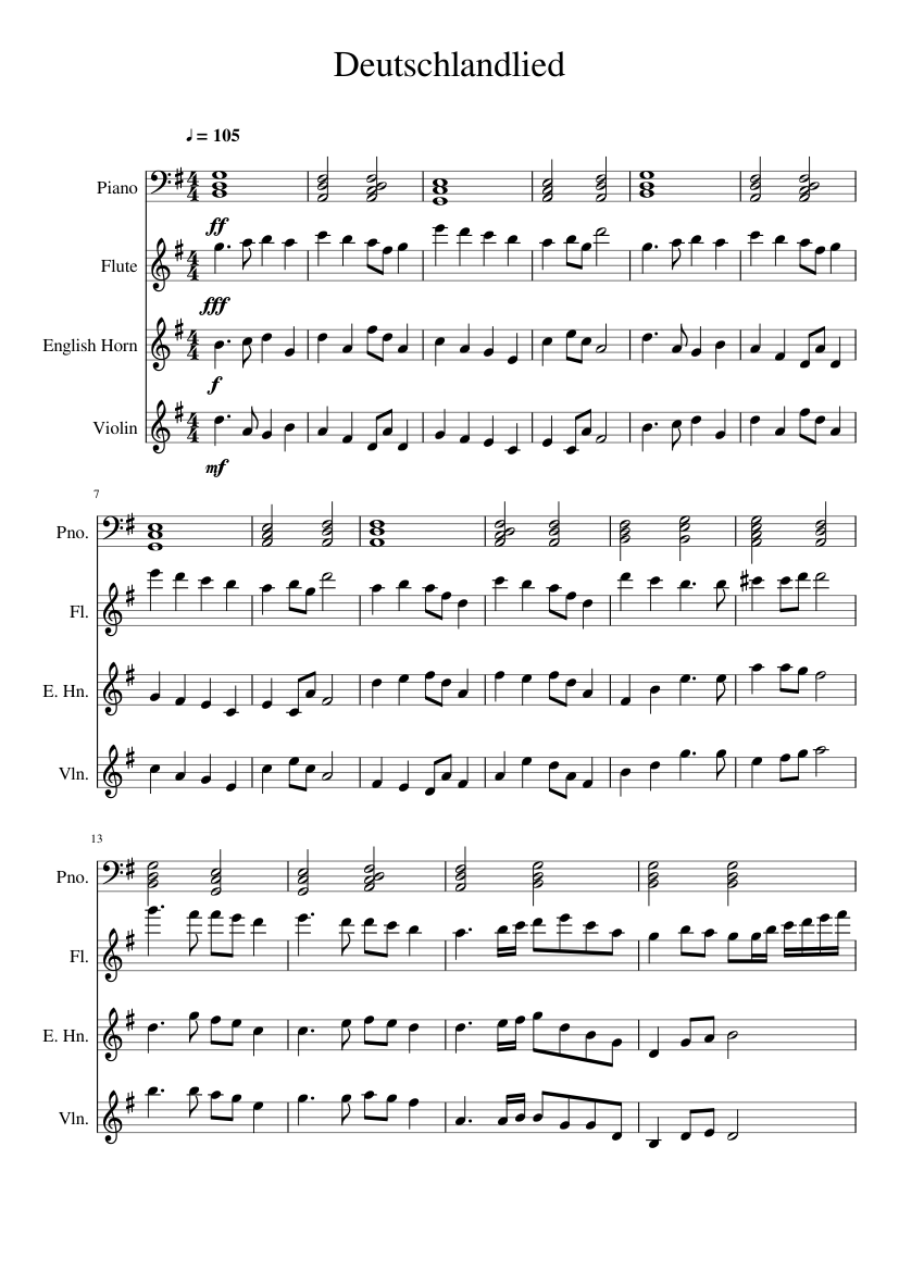 Harmonised: Deutschlandlied (German National Anthem) Sheet music for ...