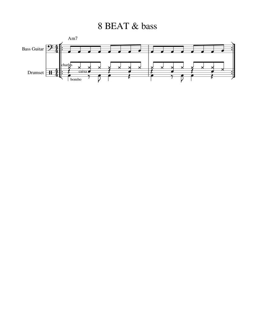 8 BEAT + bass Sheet music for Bass guitar, Drum group (Mixed Duet ...