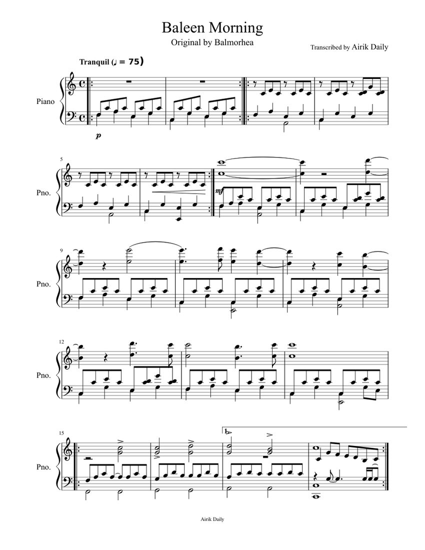 Balmorhea - Baleen Morning Sheet music for Piano (Solo) | Musescore.com