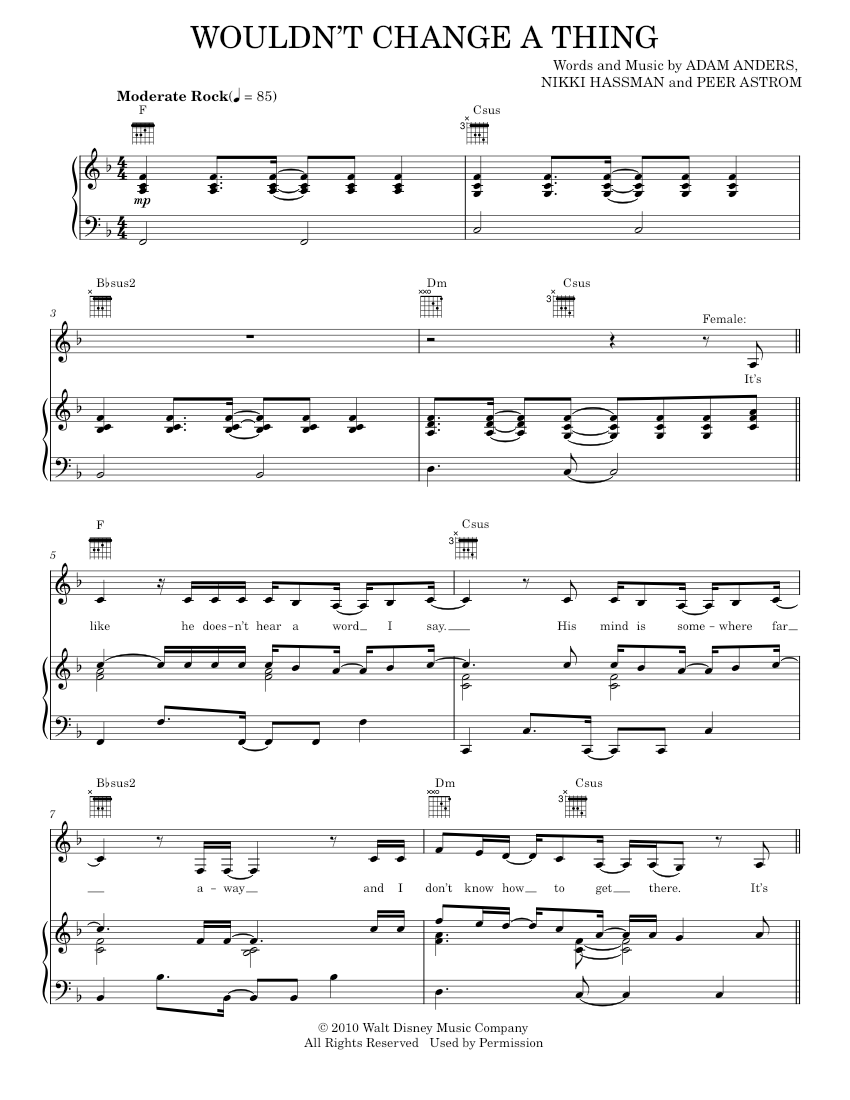 Play Official version of Wouldnt change a thing Sheet Music by Demi ...