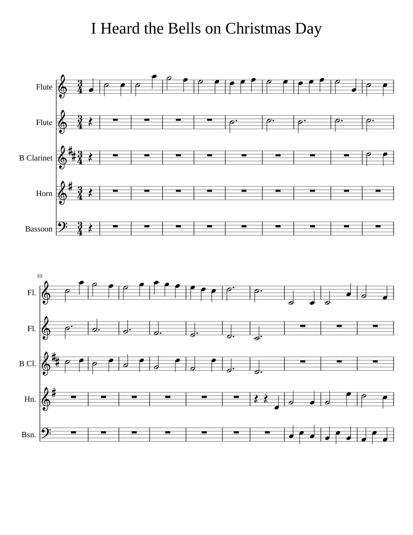 I Heard the Bells on Christmas Day Sheet music for Flute, Bassoon ...