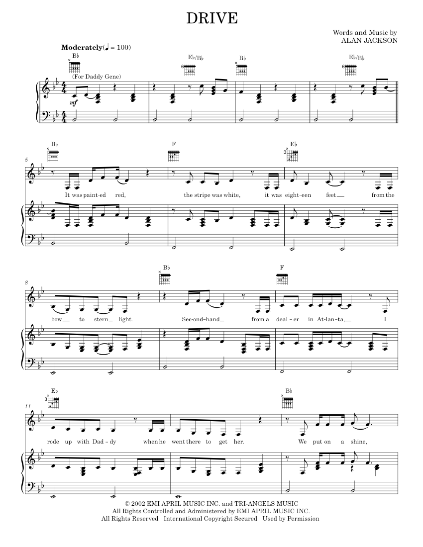 Play Official version of Drive for daddy gene sheet music by Alan ...