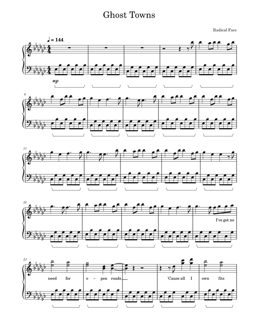 Ghost Towns - Radical Face - piano tutorial