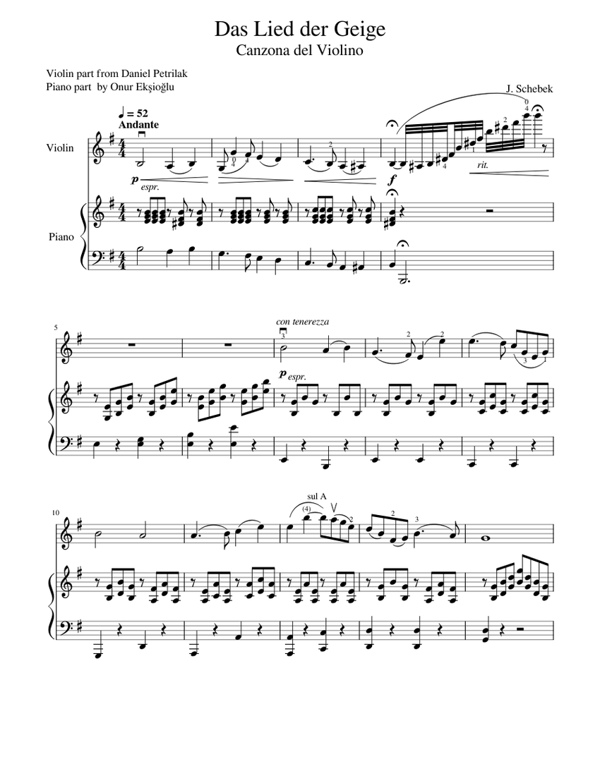 Das Lied Der Geige – J. Schebek Sheet music for Piano, Violin (Mixed ...