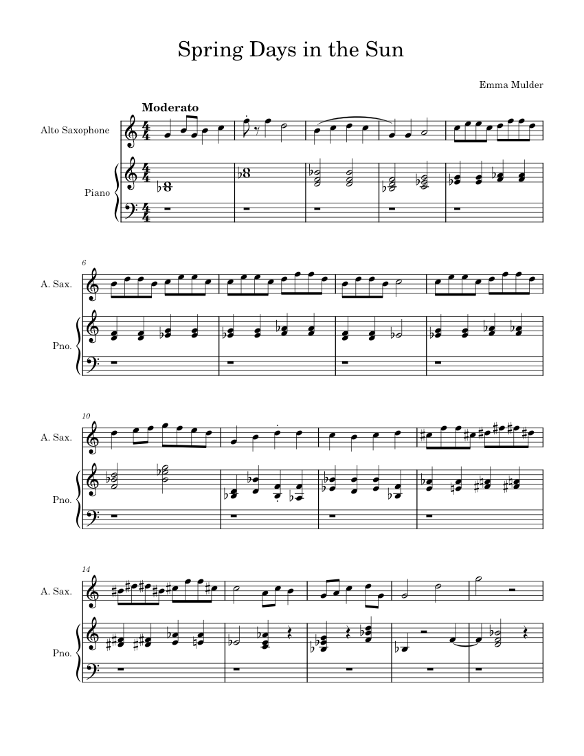 Spring Days in the Sun Sheet music for Piano, Saxophone alto (Solo ...
