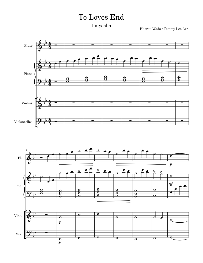 To Loves End – Kaoru Wada to loves end Sheet music for Piano, Flute, Strings group (Mixed ...