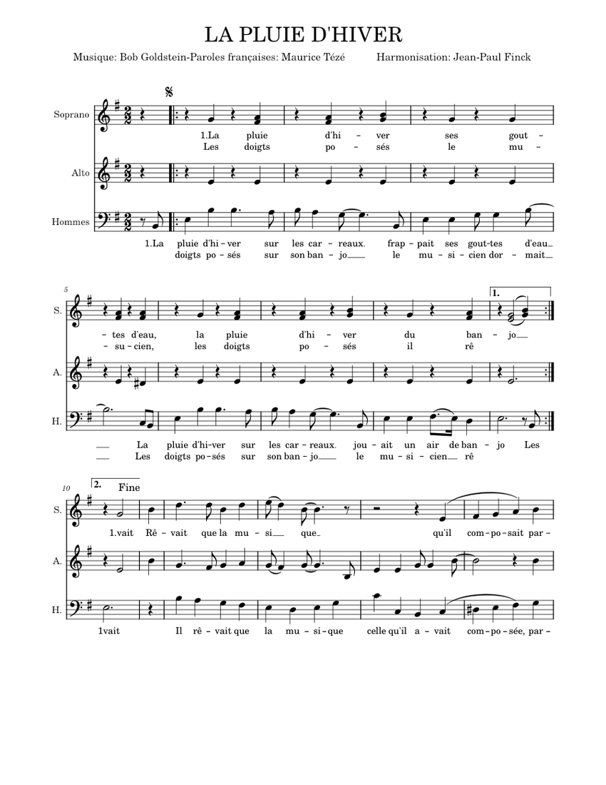 La pluie d'hiver – Bob Goldstein Sheet music for Soprano, Alto ...