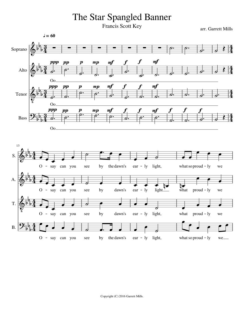 The Star Spangled Banner Sheet music for Soprano, Alto, Tenor, Bass ...