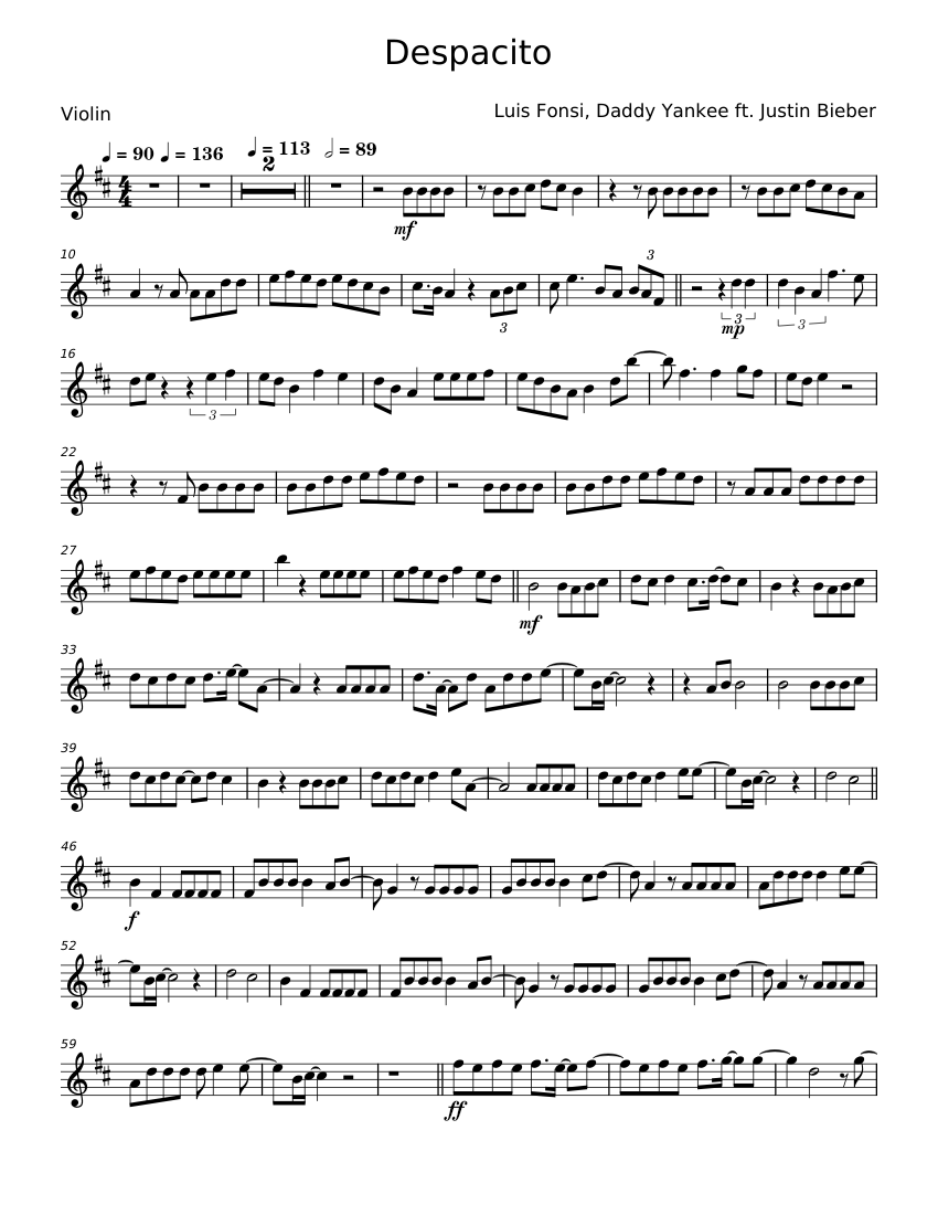 Despacito - Luis Fonsi Sheet Music for Violin (Solo) | MuseScore.com