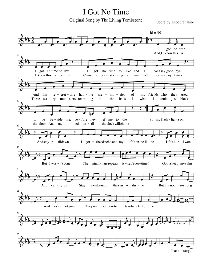 I got no time – The Living Tombstone FNaF (Right hand only) Sheet music ...