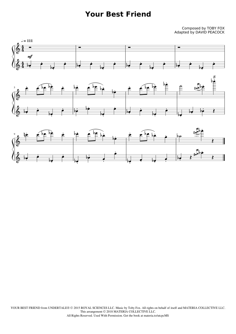 Your Best Friend (UNDERTALE Complete Piano Sheet Music) - piano tutorial