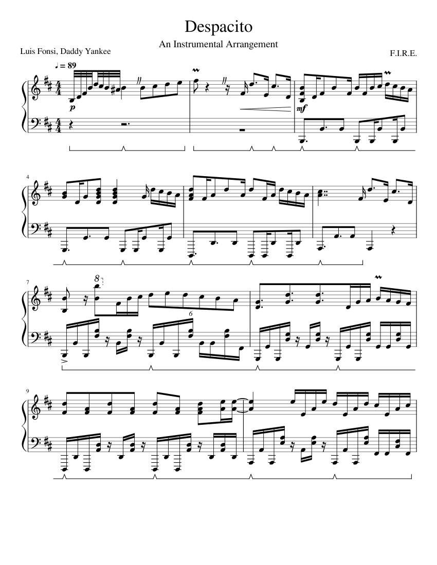 Luis Fonsi + Daddy Yankee – Despacito Sheet music for Piano (Solo ...