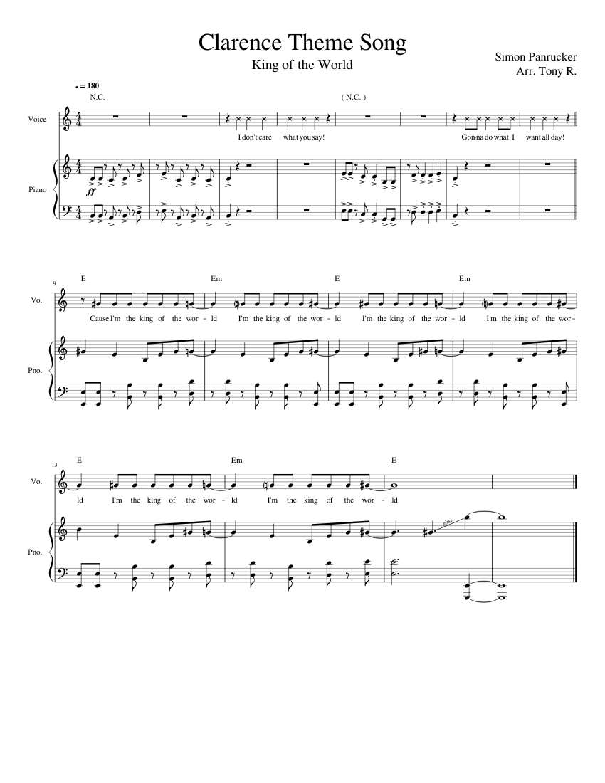 Clarence Theme Song Sheet music for Piano, Vocals (Piano-Voice ...